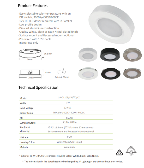 3A 3W Led Cabinet Lights DL103 — Best Buy Lighting